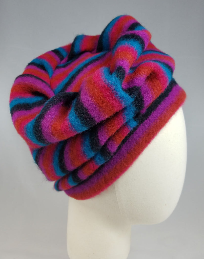 Draped Turban in Retro Gem Tone Sweater Stripe – House of Mars NYC